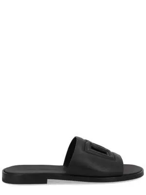 Dolce & Gabbana Leather Slide With Logo - Black