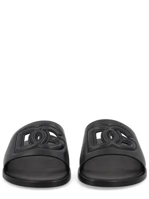 Dolce & Gabbana Leather Logo Slides - Black