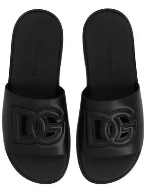 Dolce & Gabbana Leather Logo Slides - Black