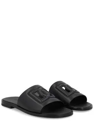 Dolce & Gabbana Leather Logo Slides - Black