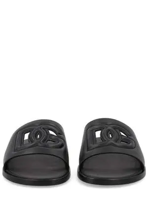 Dolce & Gabbana Leather Logo Slides - Black