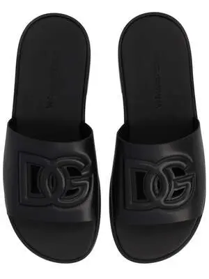Dolce & Gabbana Leather Logo Slides - Black