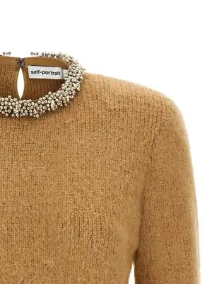 SELF-PORTRAIT Jewel Embroidered Sweater - Brown