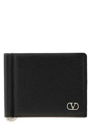 Valentino Garavani Black Leather Card Holder - Orange