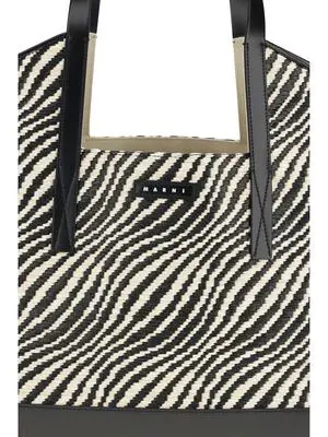 Marni Raffia Effect Fabric Tote Bag - Black
