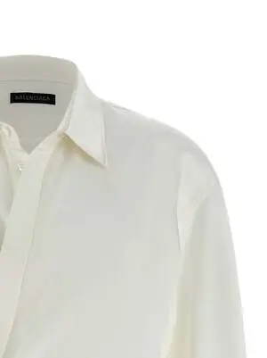 Balenciaga Asymmetrical Silk Satin Wrap Shirt - White