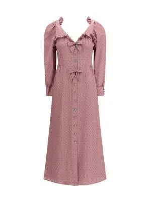 Alessandra Rich Polka Dot Midi Dress With Ruffles - Pink