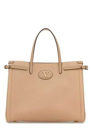 Valentino Garavani Beige Leather Vlogo Signature Shopping Bag - Brown