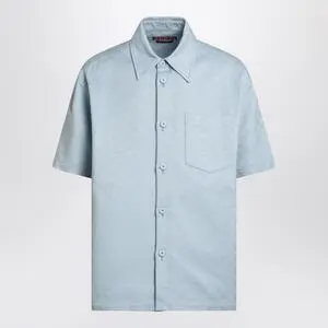 Gucci Gucci Light Blue Cotton Shirt With Gg Jacquard Men Blue