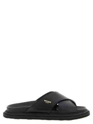 Moschino Leather Sabots With Logo - Black
