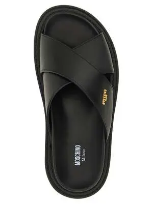 Moschino Leather Sabots With Logo