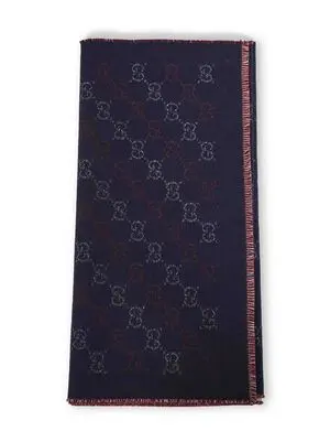 Gucci Navy Blue Gg Jacquard Wool Scarf