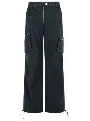 GANNI Cargo' Black Washed Cotton Twill Pants - Gray