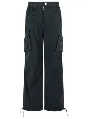 GANNI Washed Cotton Twill Cargo Pants - Gray