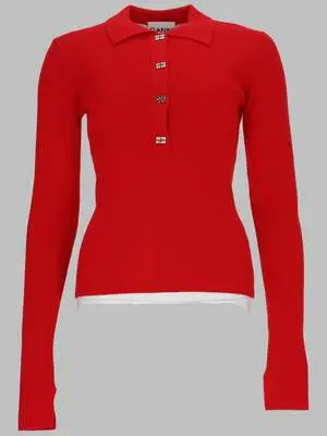 GANNI Polo In Maglia Di Lana - Red
