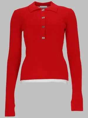 GANNI Polo In Maglia Di Lana - Red