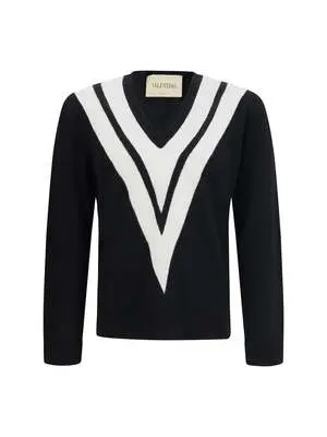 Valentino Garavani Virgin Wool Intarsia V Sweater - Black