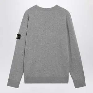 Stone Island Grey Melange Crewneck Sweater In Wool