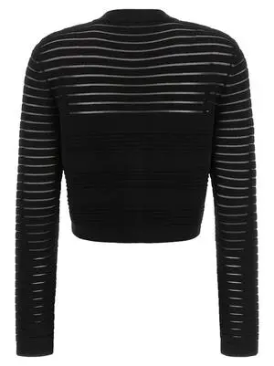 Balmain Semi-transparent Stripes Cardigan - Black