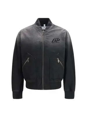Off-White Washed Denim Bomber Jacket - Black