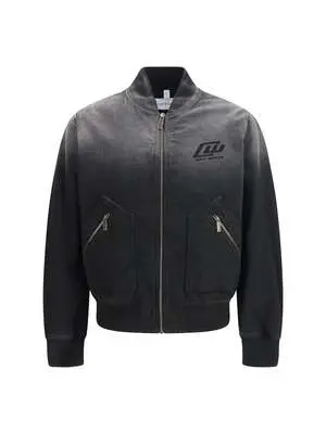 Off-White Washed Denim Bomber Jacket - Black