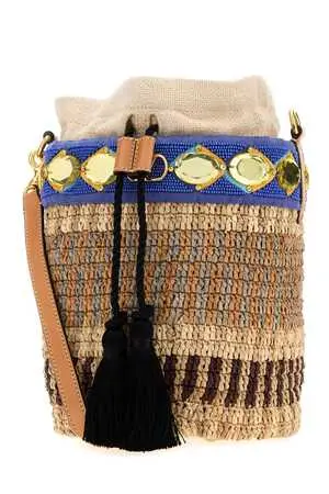 Valentino Garavani Embroidered Raffia Bucket Bag