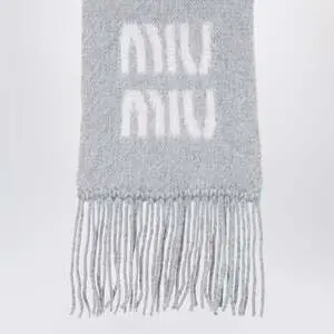 Miu Miu Grey Mohair Scarf With Logo - Gray