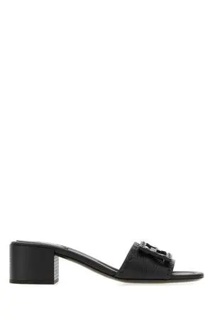 Fendi Leather Baguette Mules - Black