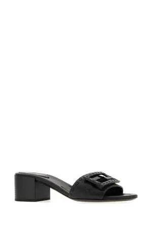 Fendi Leather Baguette Mules - Black