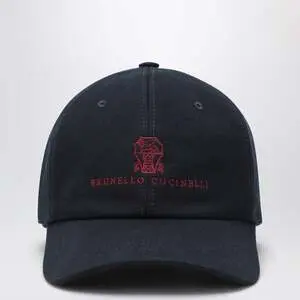 Brunello Cucinelli Navy Baseball Cap In Cotton - Blue