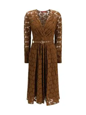 Max Mara Agrume Midi Dress In Lace - Brown