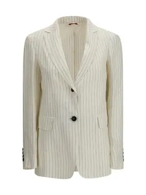 Max Mara Single-breasted Pinstriped Linen Blazer