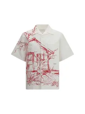Prada Printed Bowling Shirt With “cabin” Print - White