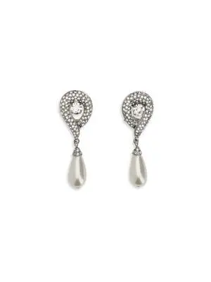 Alessandra Rich Crystal Earrings With Pearl Pendants - Silver