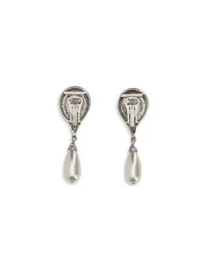 Alessandra Rich Crystal Earrings With Pearl Pendants - Silver