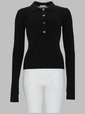 GANNI Polo In Maglia Di Lana - Black