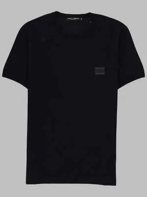 Dolce & Gabbana T-shirt In Cotone Con Placca - Blue
