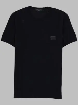 Dolce & Gabbana T-shirt In Cotone Con Placca - Blue