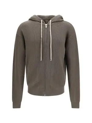 Rick Owens Ribbed Virgin Wool Knit Hoodie - Gray