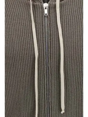 Rick Owens Ribbed Virgin Wool Knit Hoodie - Gray