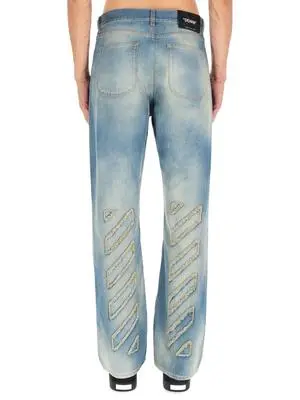 Off-White Diag Raw Patch Jeans - Blue