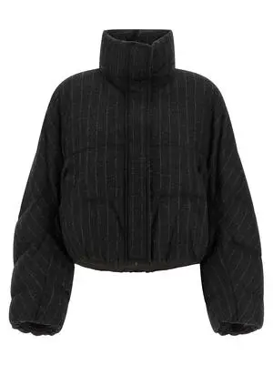 Brunello Cucinelli Micro Sequin Pinstriped Crop Down Jacket - Gray