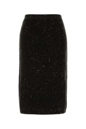 Bottega Veneta Melange Dark Wool Blend Skirt - Brown