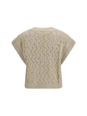 Brunello Cucinelli Silk Blend Sequined Vest - Cream