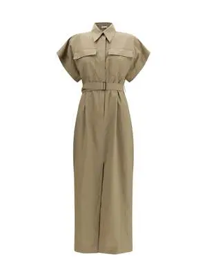 Brunello Cucinelli Pocket Belted Midi Dress - Cream