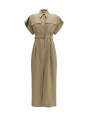 Brunello Cucinelli Pocket Belted Midi Dress - Cream