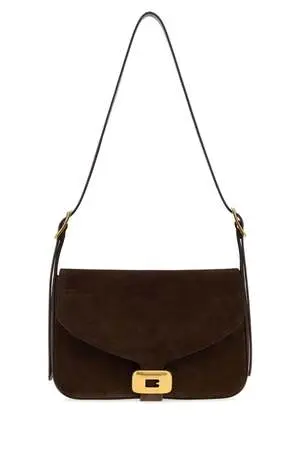 Balenciaga Dark Suede Medium Clicca Shoulder Bag - Brown