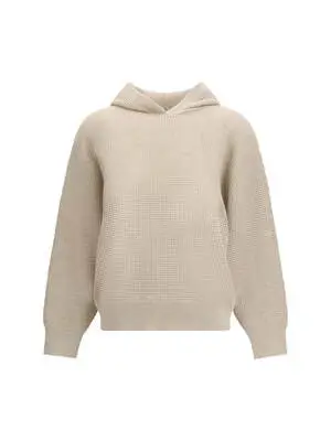 Brunello Cucinelli Sparkling Net Cotton Hooded Sweatshirt - Cream