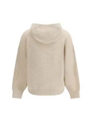 Brunello Cucinelli Sparkling Net Cotton Hooded Sweatshirt - Cream
