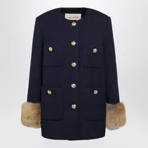 Valentino Garavani Wool Tweed Peacoat - Blue